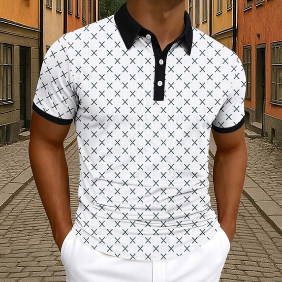 COSFO Mesh Mens Polo Shirt Graphic Short Sleeve Golf Shirt Slim Fit ...
