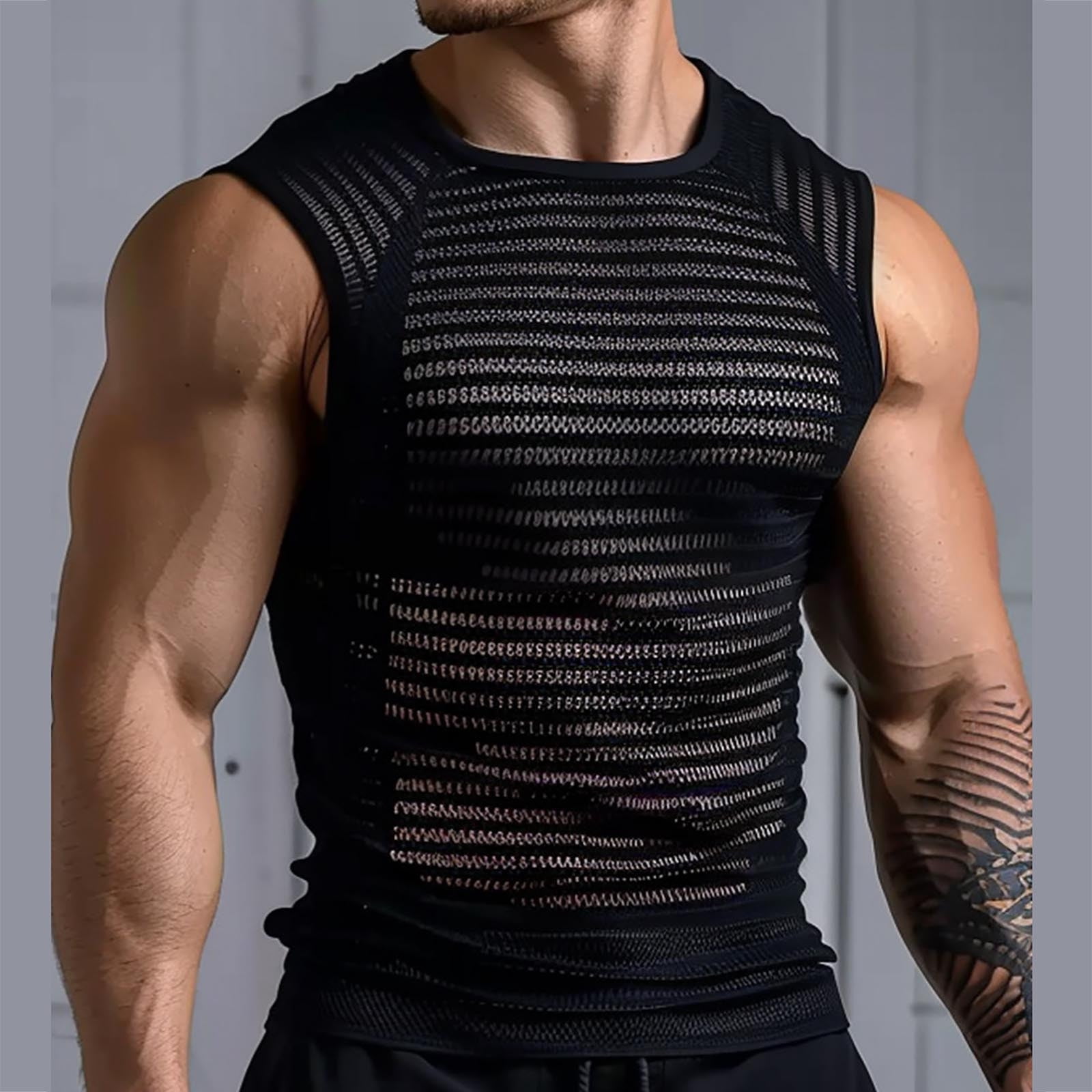 COSFO Mesh Tank Tops for Men Muscle Casual Striped Shirts Loose ...