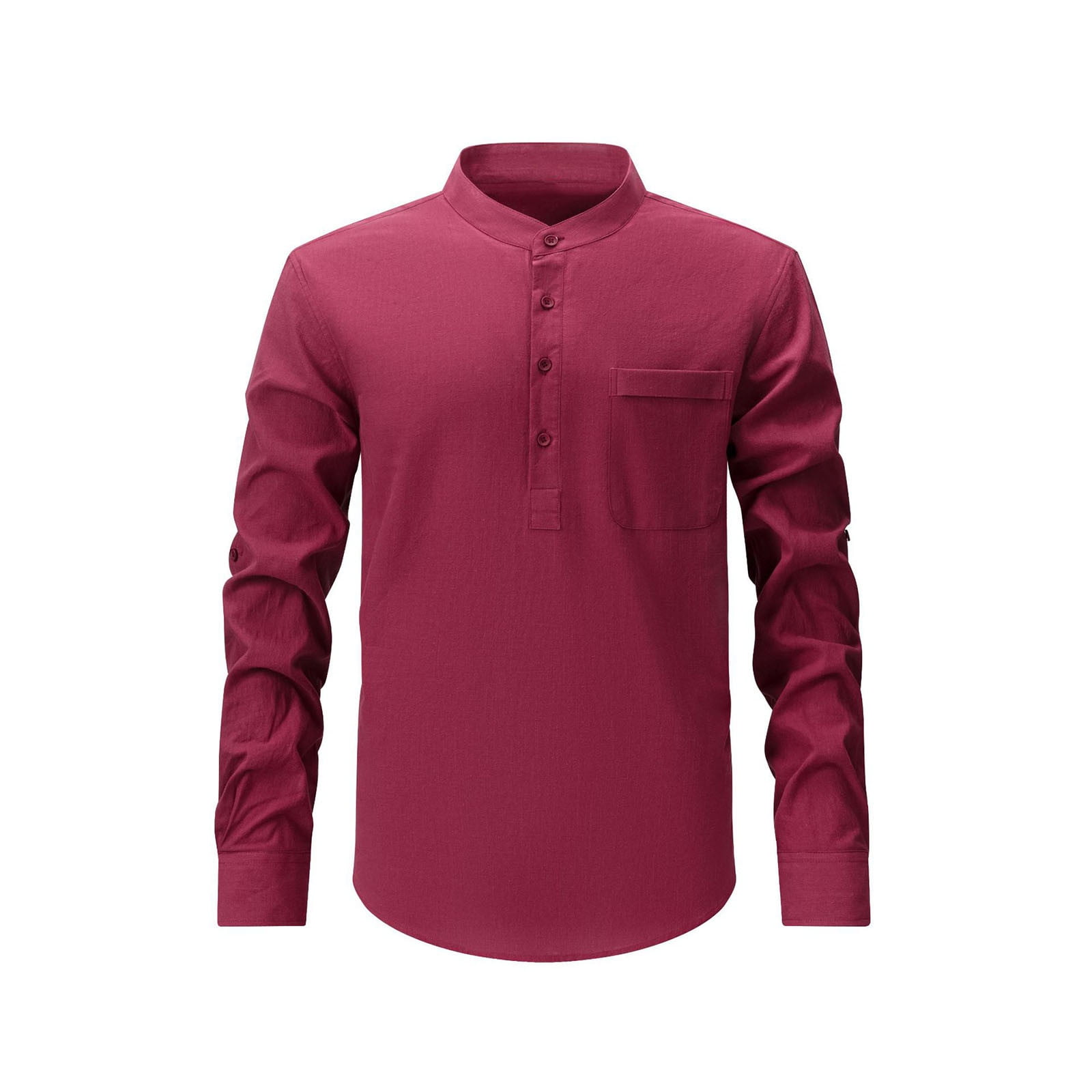 COSFO Mock Neck Mens T-Shirts Cotton Dressy Red Long Sleeve Basic Shirts Pullover Business with ...