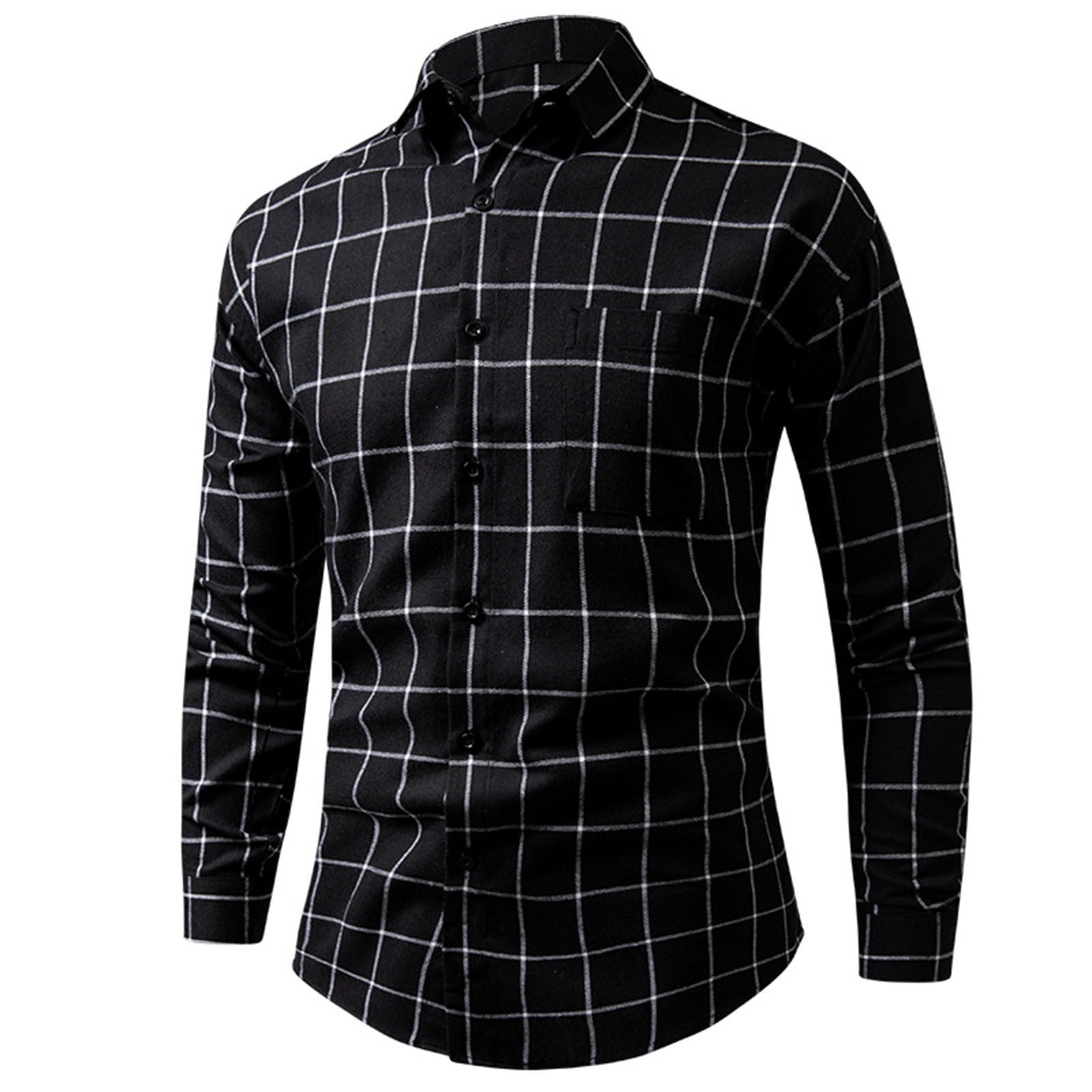 COSFO Plaid Button Up Shirt Men Casual Long Sleeve Cotton Tops with ...