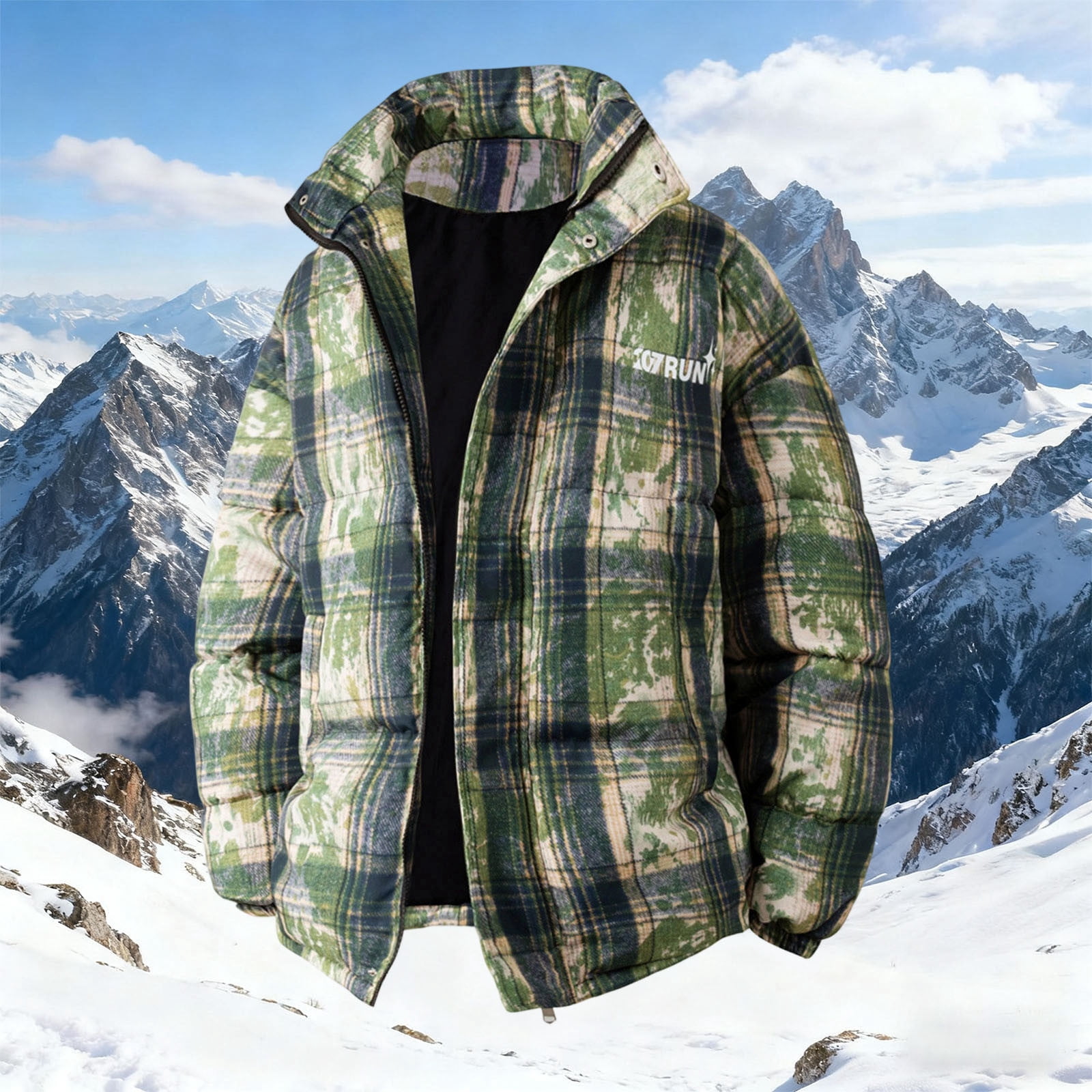 COSFO Puffer Jackets for Men Winter Tie Dye Zip Up Windbreaker Outdoor ...