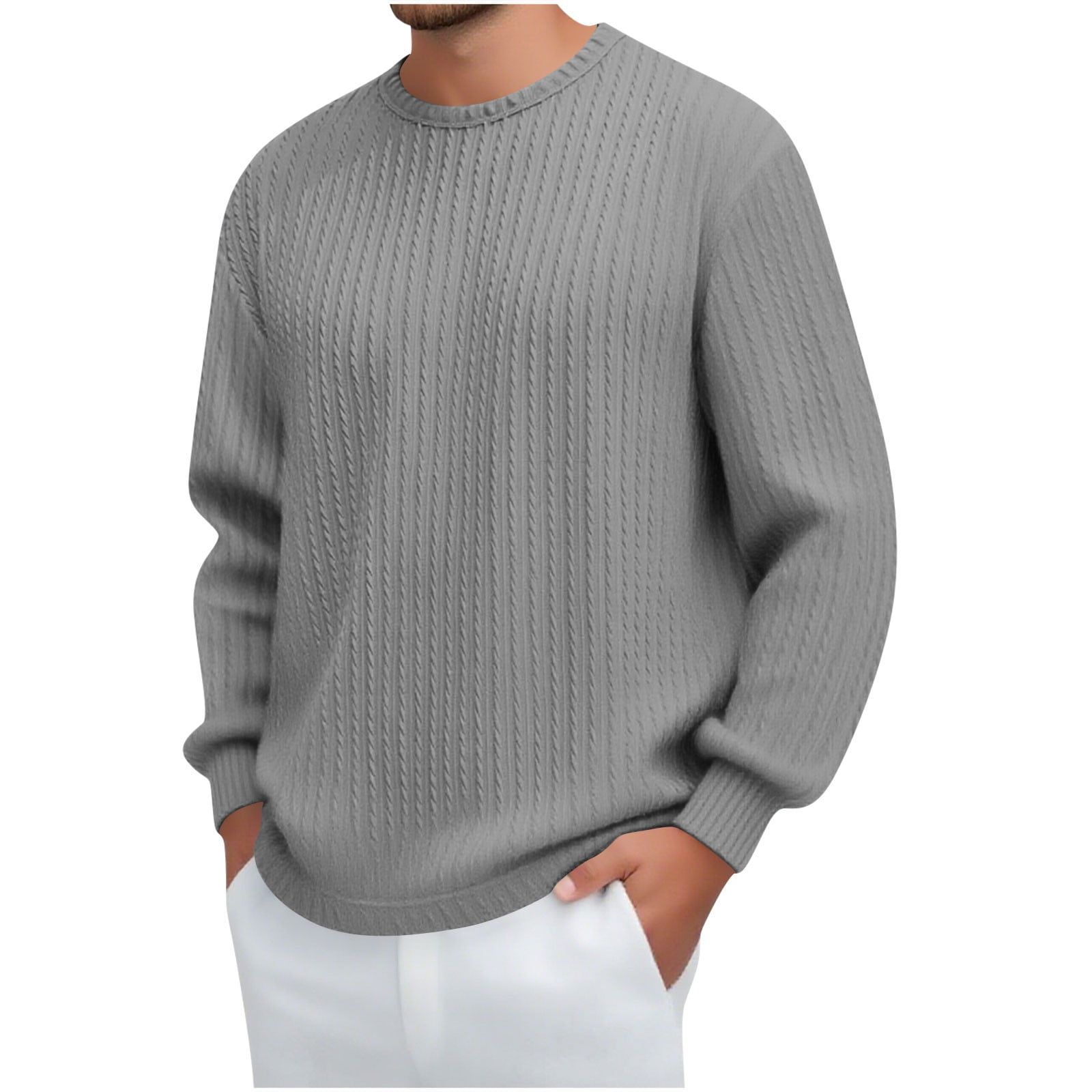 COSFO Pullover Men Sweatshirts Crewneck Long Sleeve Gray Jacquard ...