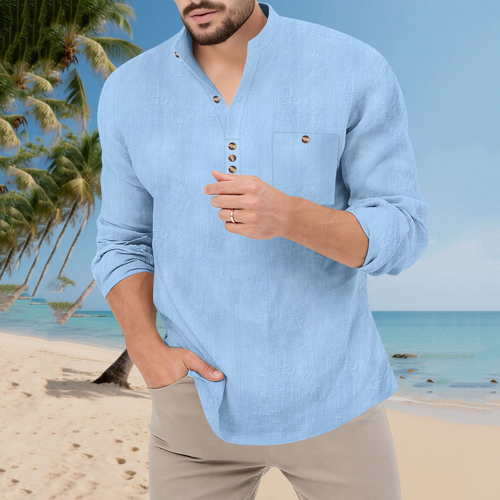 COSFO Pullover Mens Long Sleeve Tee Shirts Cotton Solid V Neck Tops ...