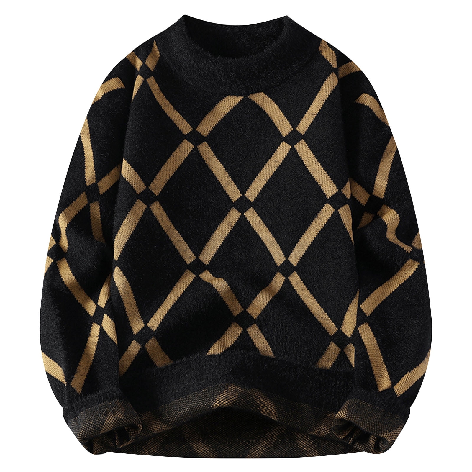 COSFO Pullover Mens Sweaters Casual Turtleneck Geometric Tops Long ...