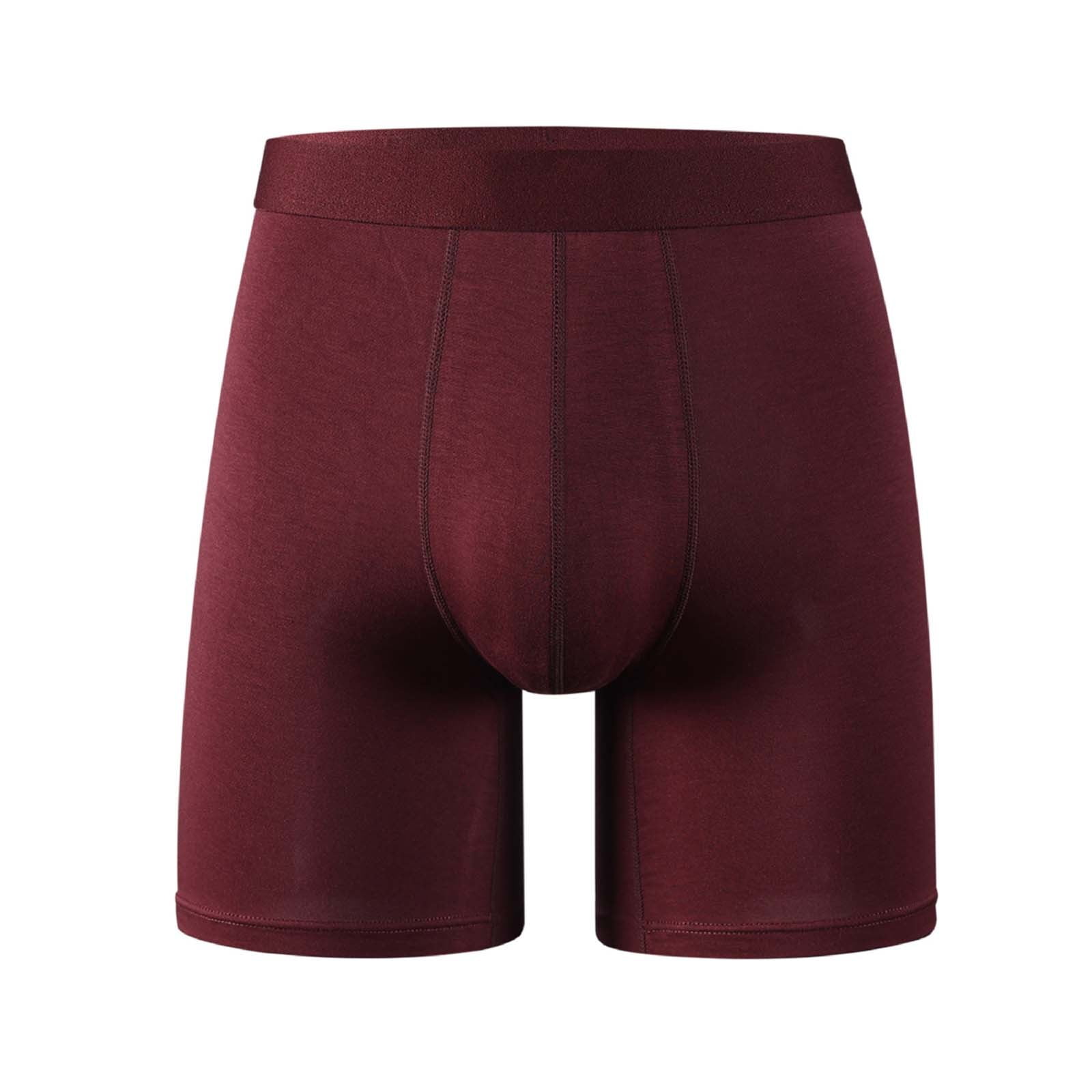 COSFO Red Men Boxer Briefs Bamboo Long Leg Trunks Bulge Pouch Loose Fit ...