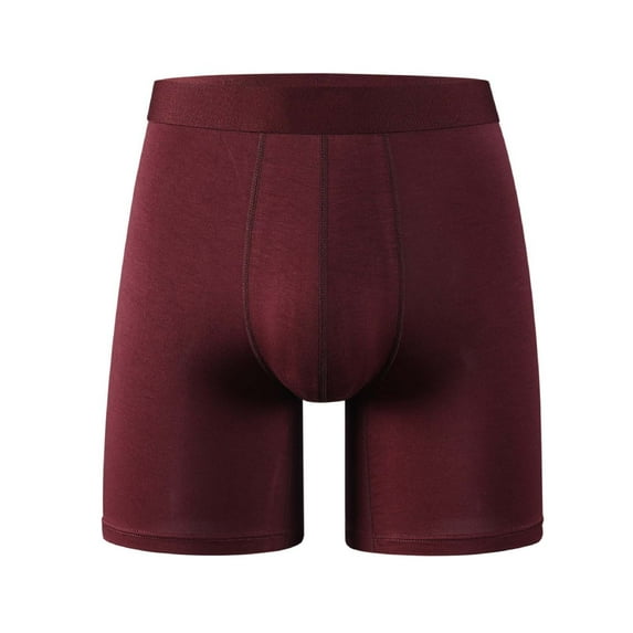 COSFO Red Men Boxer Briefs Bamboo Long Leg Trunks Bulge Pouch Loose Fit ...