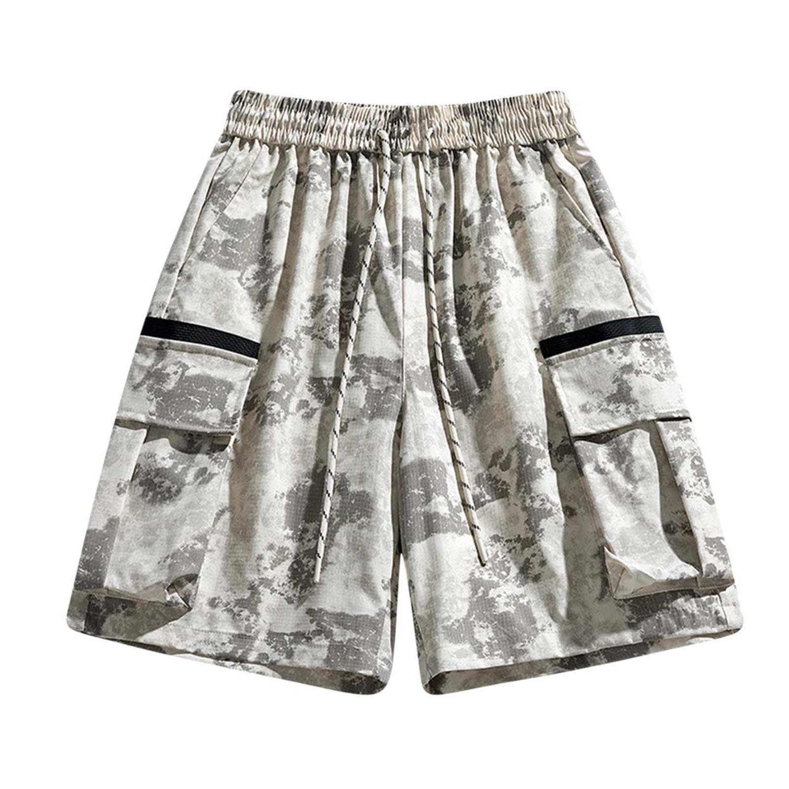 COSFO Relaxed Fit Cargo Shorts Men Elastic Waist Camo Casual Drawstring Knee Length Hiking ...