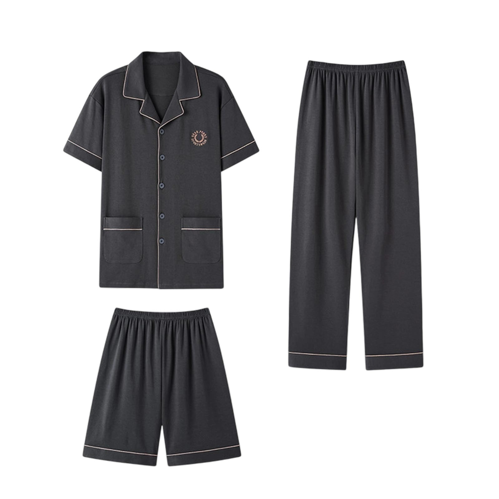 COSFO Short Sleeve Big Mens Lounge Sets Collared Cotton Ribbed Button ...