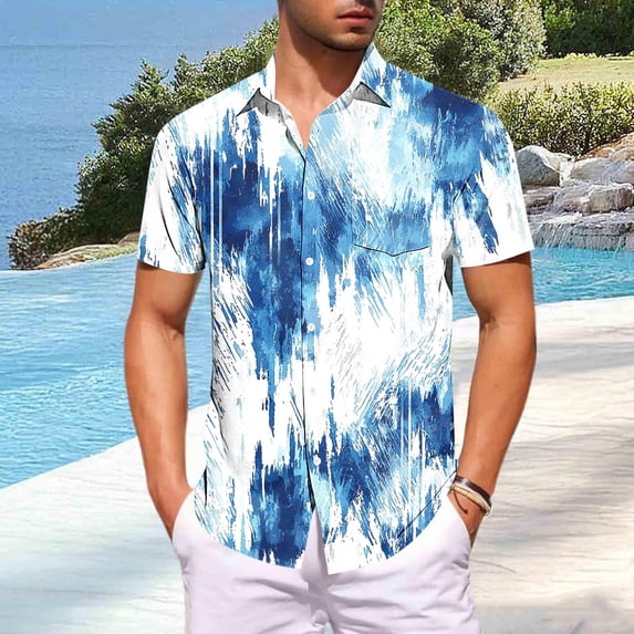 COSFO Short Sleeve Button Down Men Summer Graphic Tops Beach with ...
