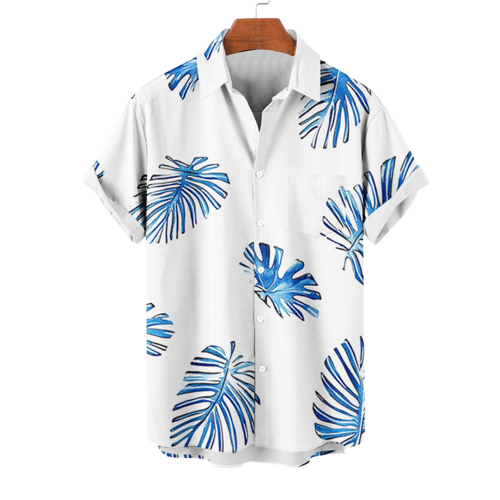 COSFO Short Sleeve Button Down Shirt Men Casual Collared Hawaiian Blue ...