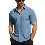 Mens Short Sleeve Classic Shirts, Regular-Fit, Button-Up Collared Plaid, Double Pocket Dress ...