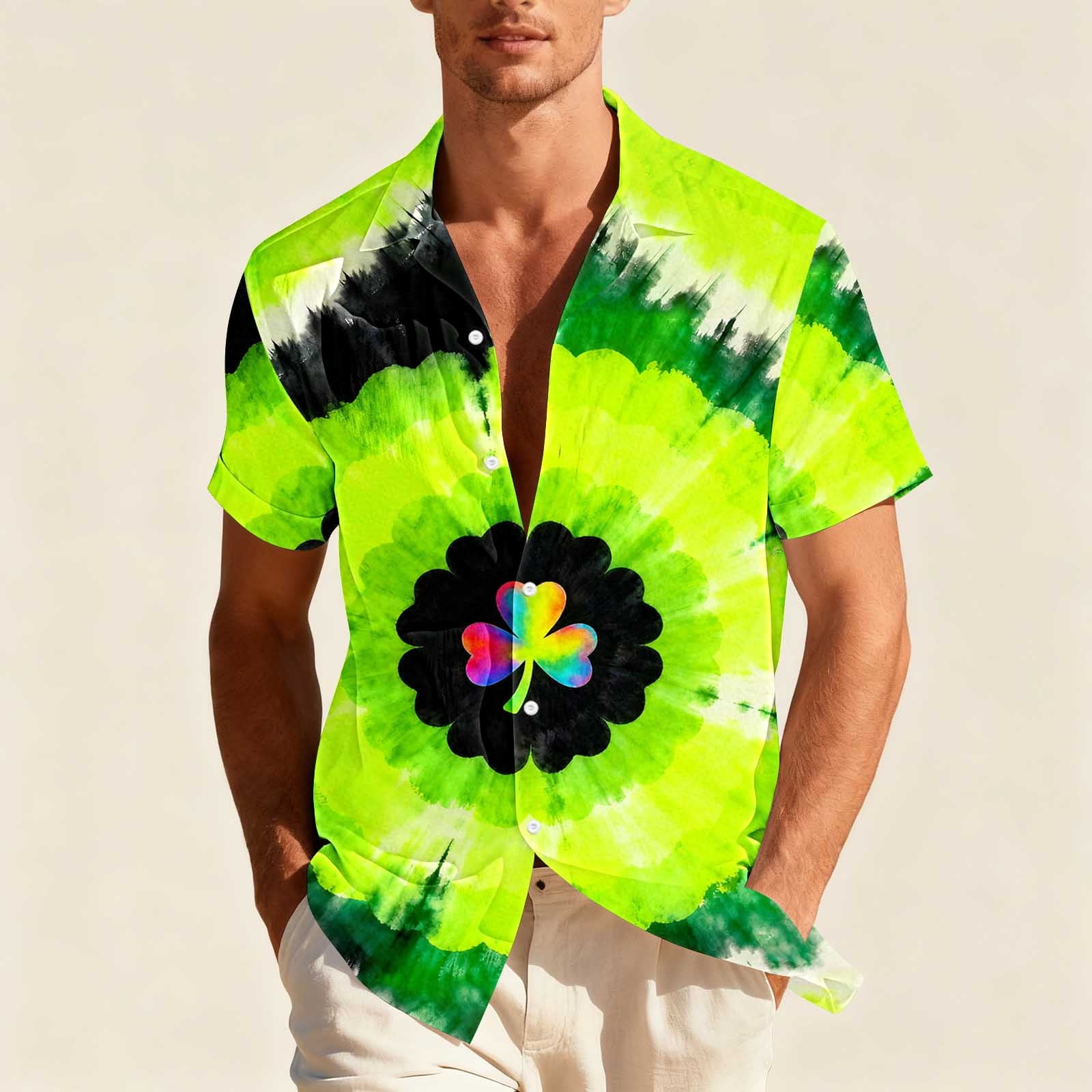 COSFO Short Sleeve Button Up Shirts for Men St Patricks Day Tie Dye ...