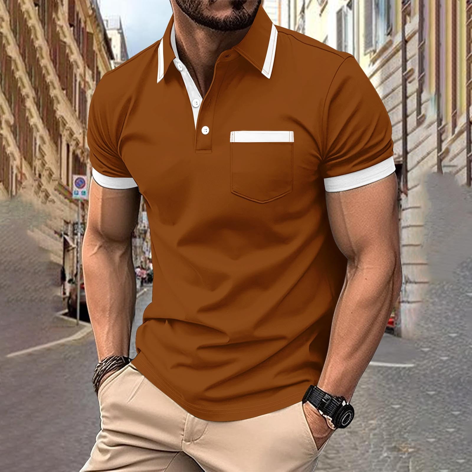 COSFO Short Sleeve Golf Shirts for Men Casual Colorblock Collared Tops ...