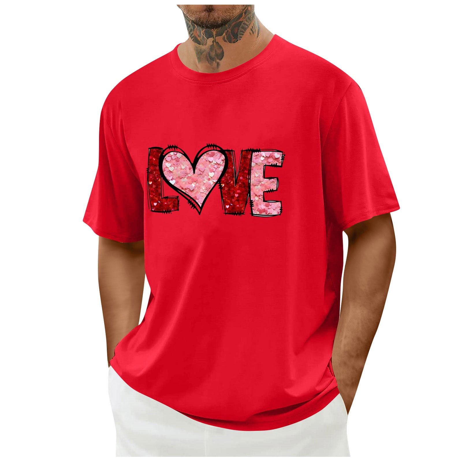 COSFO Short Sleeve Men T Shirts Crewneck Funny Valentine's Day Cotton ...