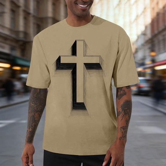 COSFO Short Sleeve Men's T-Shirts Easter Cross Tops Crew Neck Pullover ...