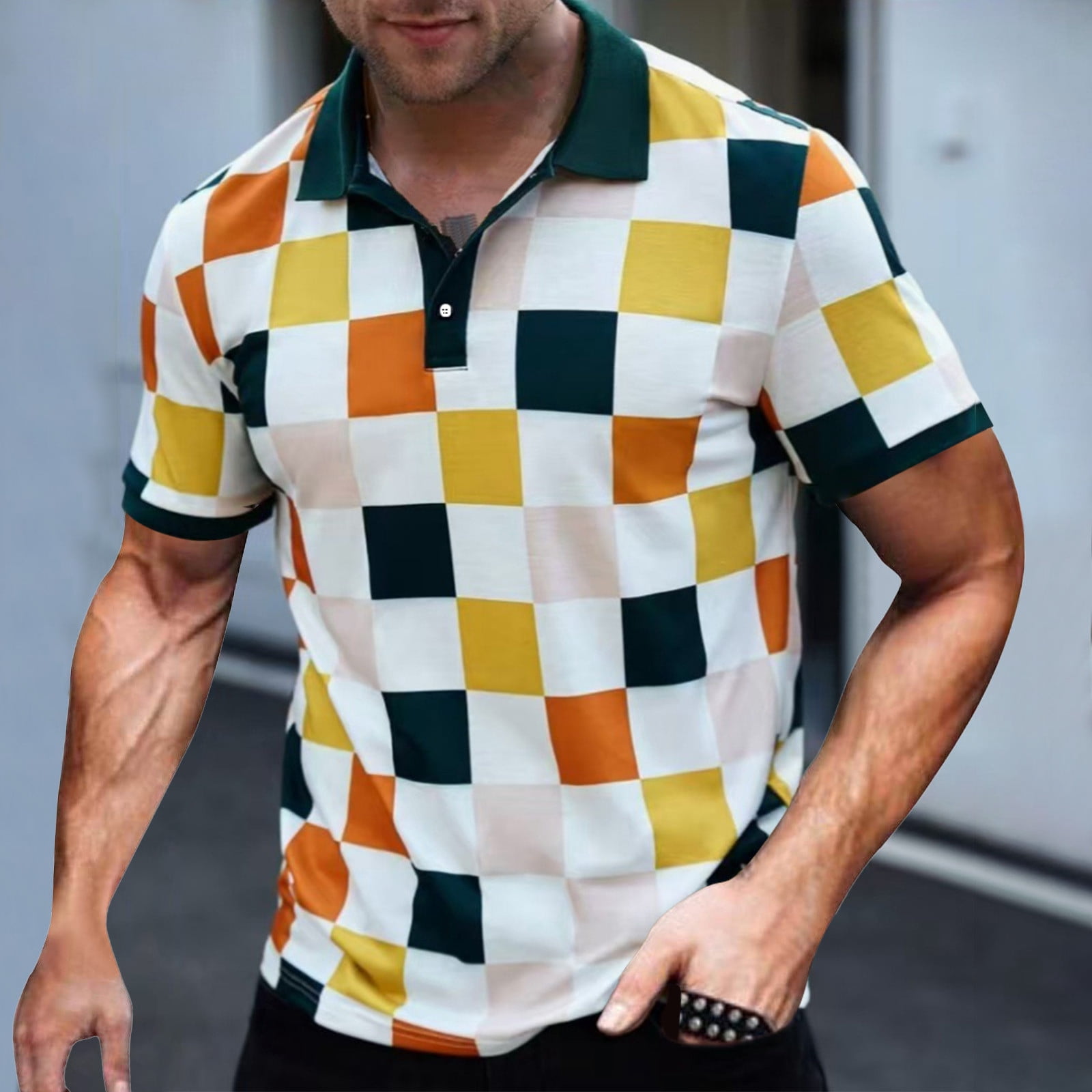 COSFO Short Sleeve Mens Summer Shirts Casual Plaid Collared Tops ...