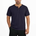 COSFO Short Sleeve Mens T-Shirts Summer Blue Henley Ribbed Shirt Casual ...