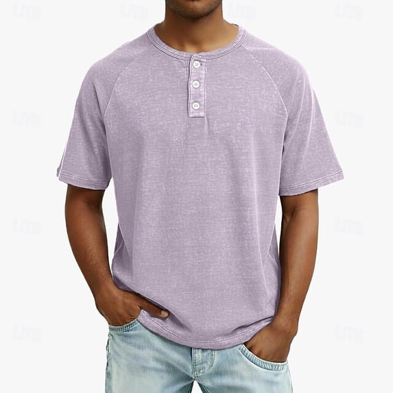 COSFO Short Sleeve Oversized Tshirts for Men Summer Casual Solid Henley ...