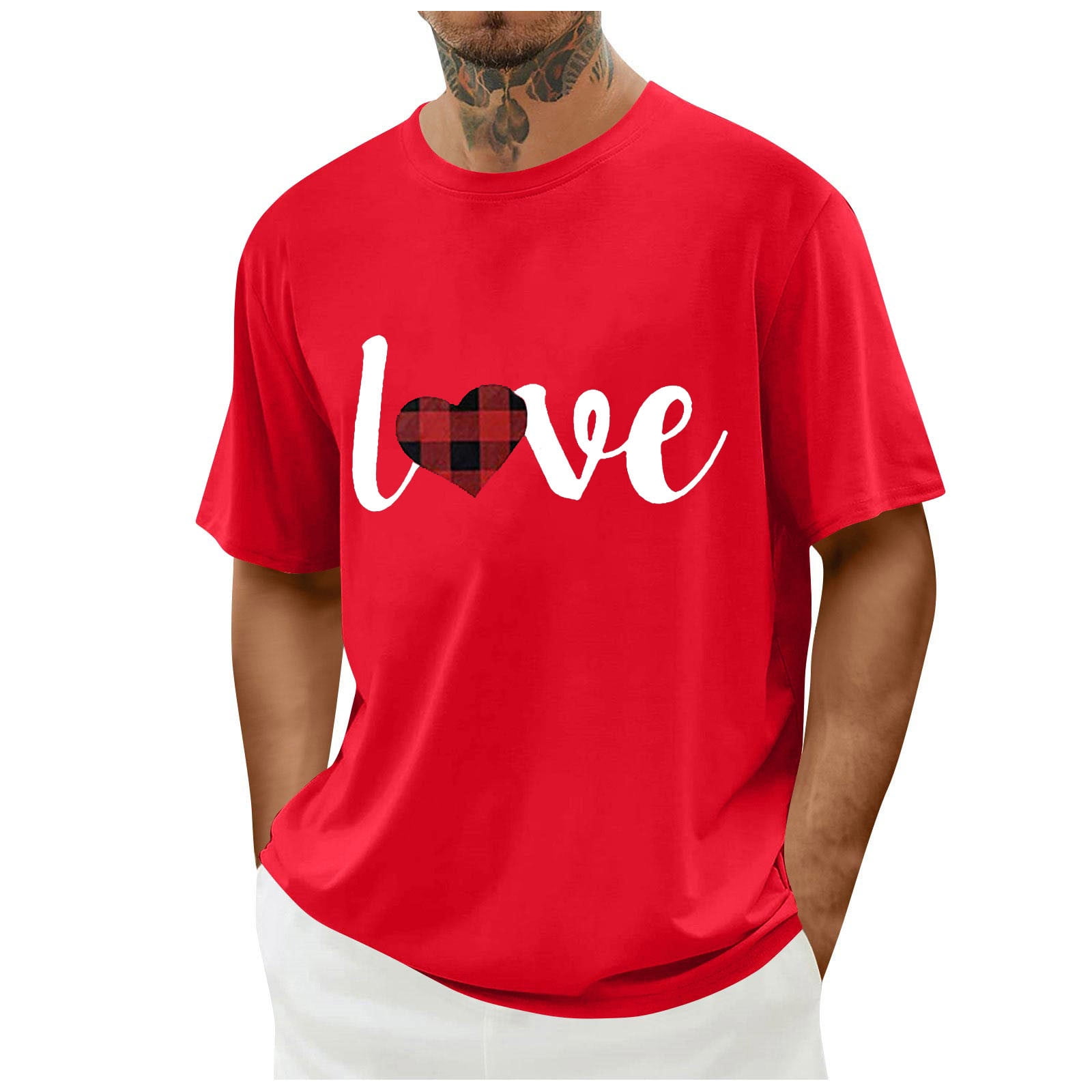 COSFO Short Sleeve T Shirts for Man Valentine's Day Cotton Crew Neck ...