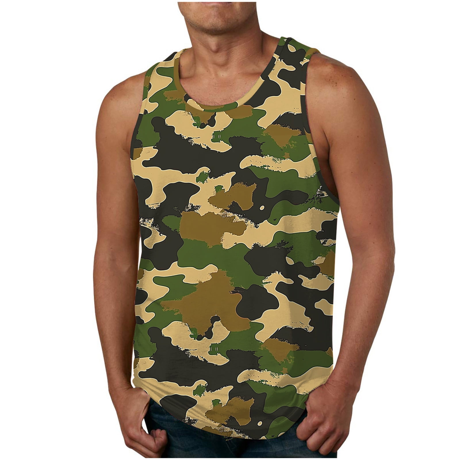 COSFO Sleeveless Mens Tank Tops Athletic Crew Neck Camouflage Shirts ...