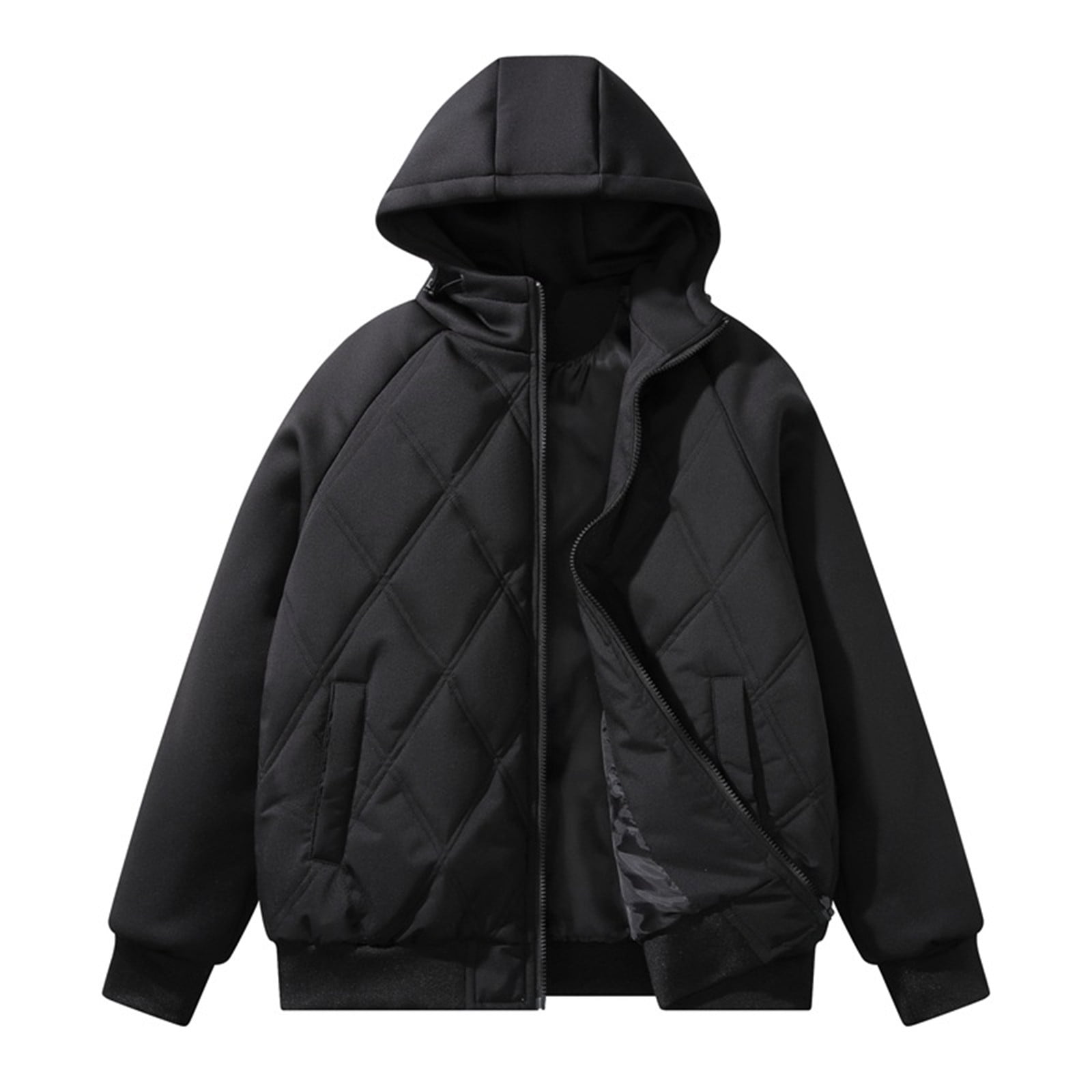 COSFO Solid Jackets for Men Bomber Black Warm Quilted Coat Zip Up with ...