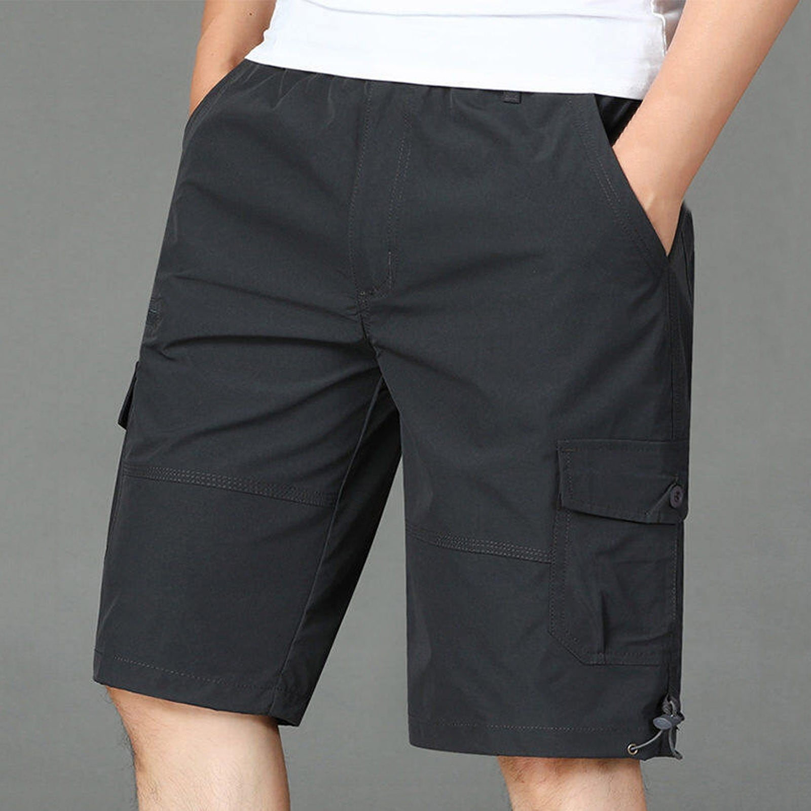 COSFO Solid Mens Cargo Shorts Casual Comfort Waist Shorts Relaxed Fit ...
