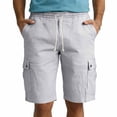 COSFO Solid Mens Cargo Shorts Casual Linen Shorts Beach Elastic Waist ...