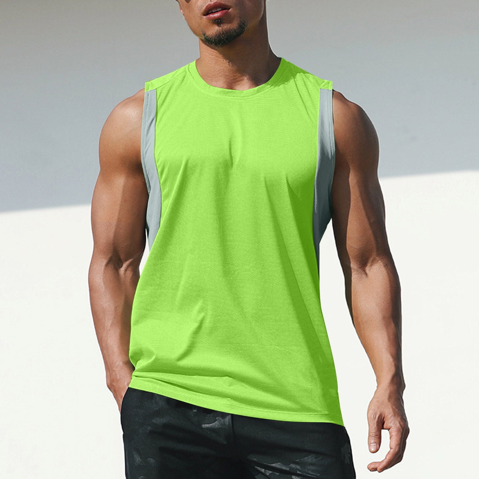 COSFO Solid Mens Tank Tops Summer Crew Neck Sleeveless Casual Shirts ...