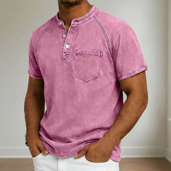 COSFO Solid Oversized Tshirts for Men Henley Casual Denim Short Sleeve ...