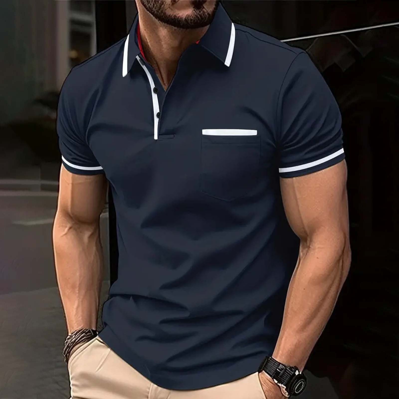 COSFO Solid Polo T Shirts for Men Short Sleeve Casual Collared Tops ...