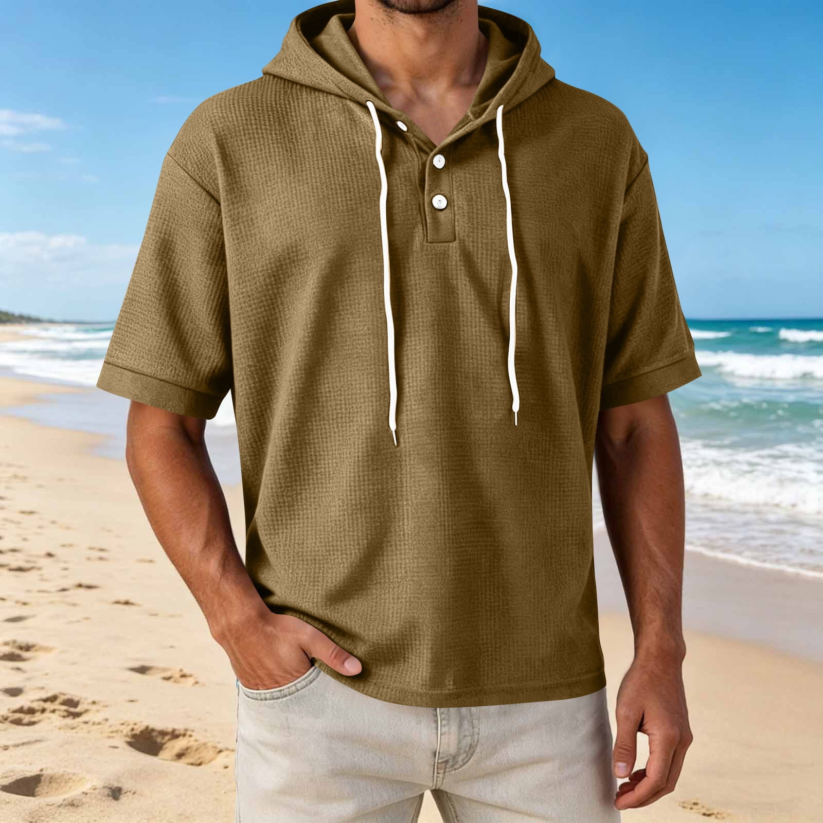 COSFO Solid T Shirts for Man Short Sleeve Summer Workout Hoodie Shirt ...