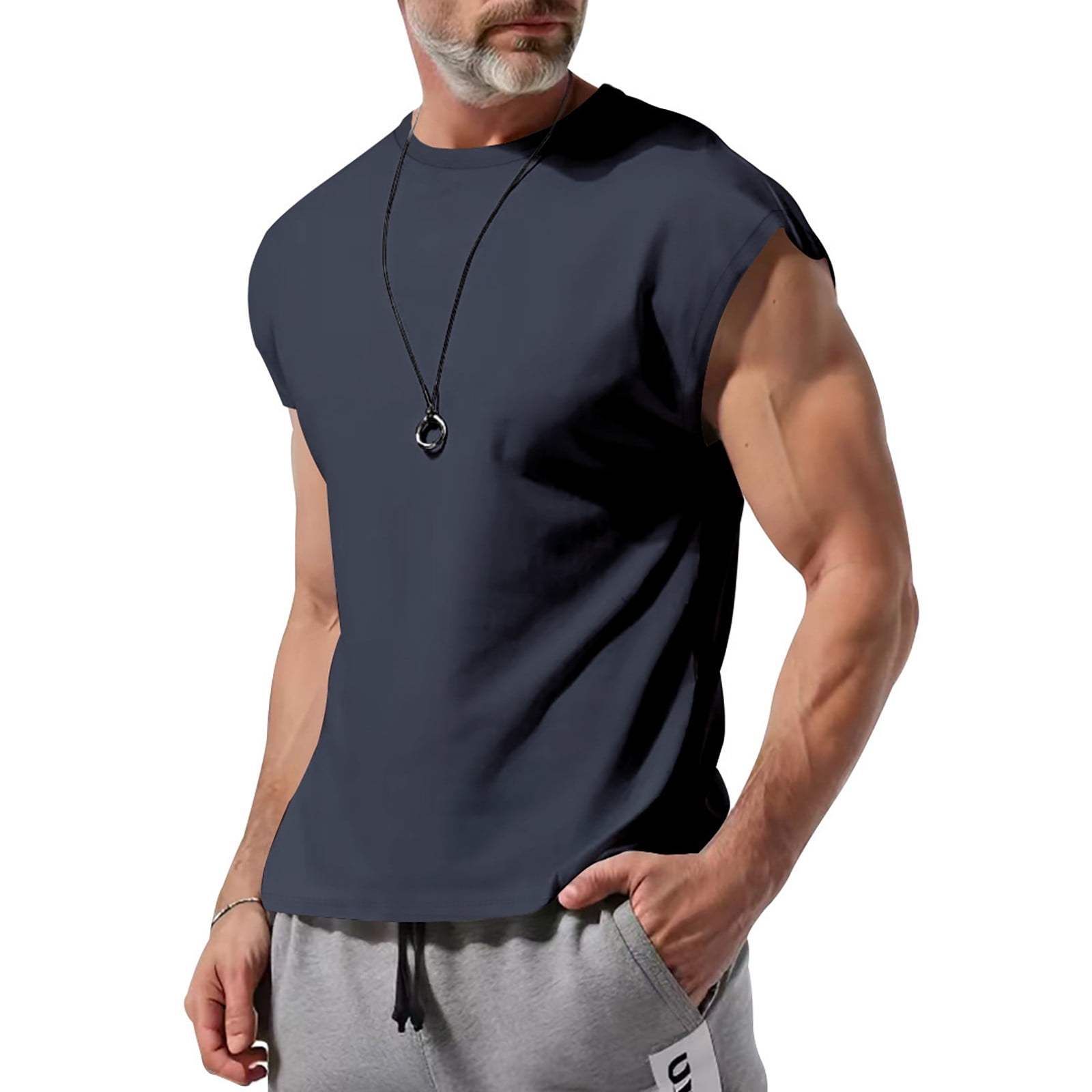 Cosfo Sport Mens Tank Tops Sleeveless Muscle Casual Shirts Solid Crew