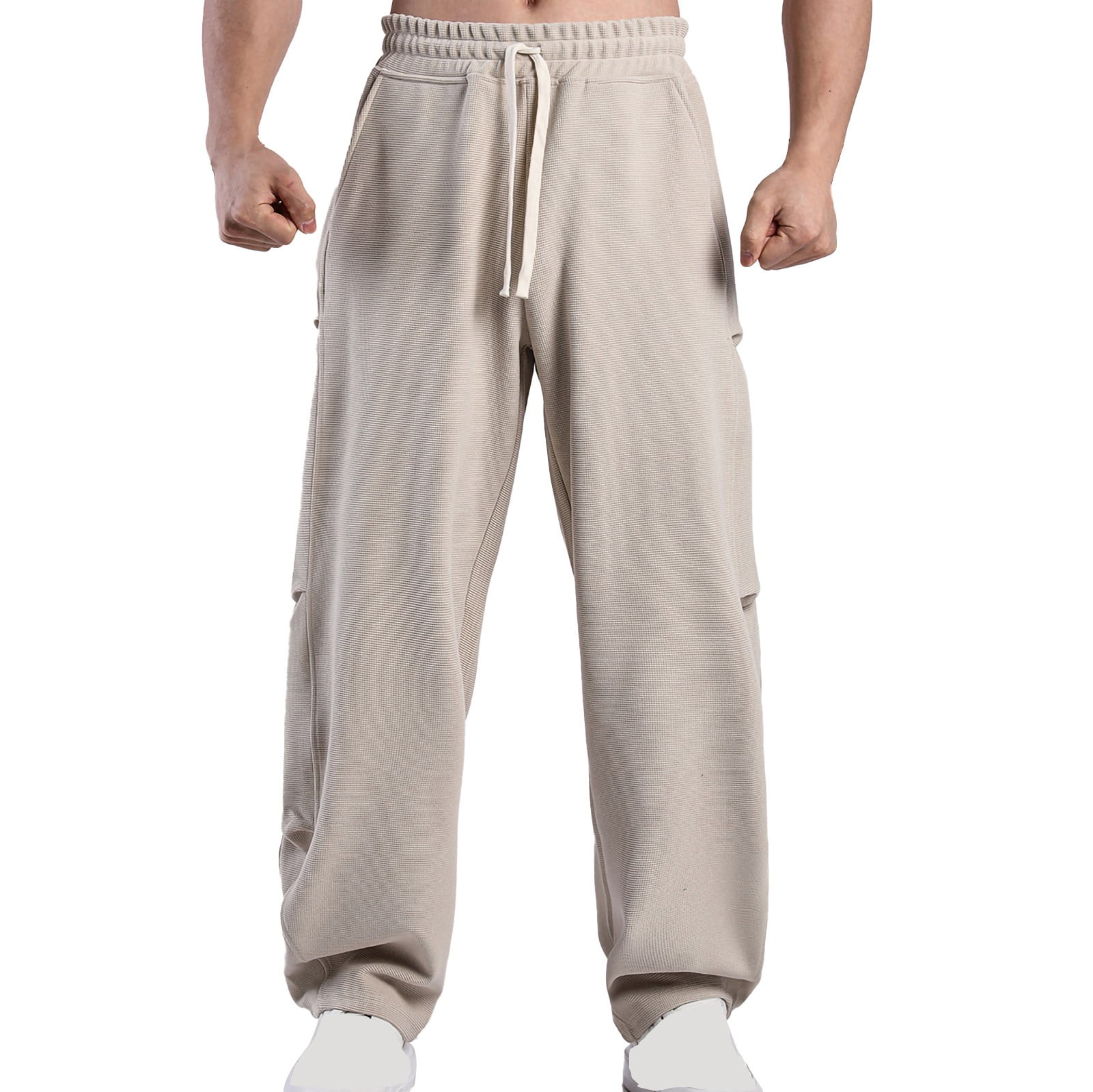 COSFO Straight Sweatpants for Men Solid Casual Joggers Trousers Waffle ...