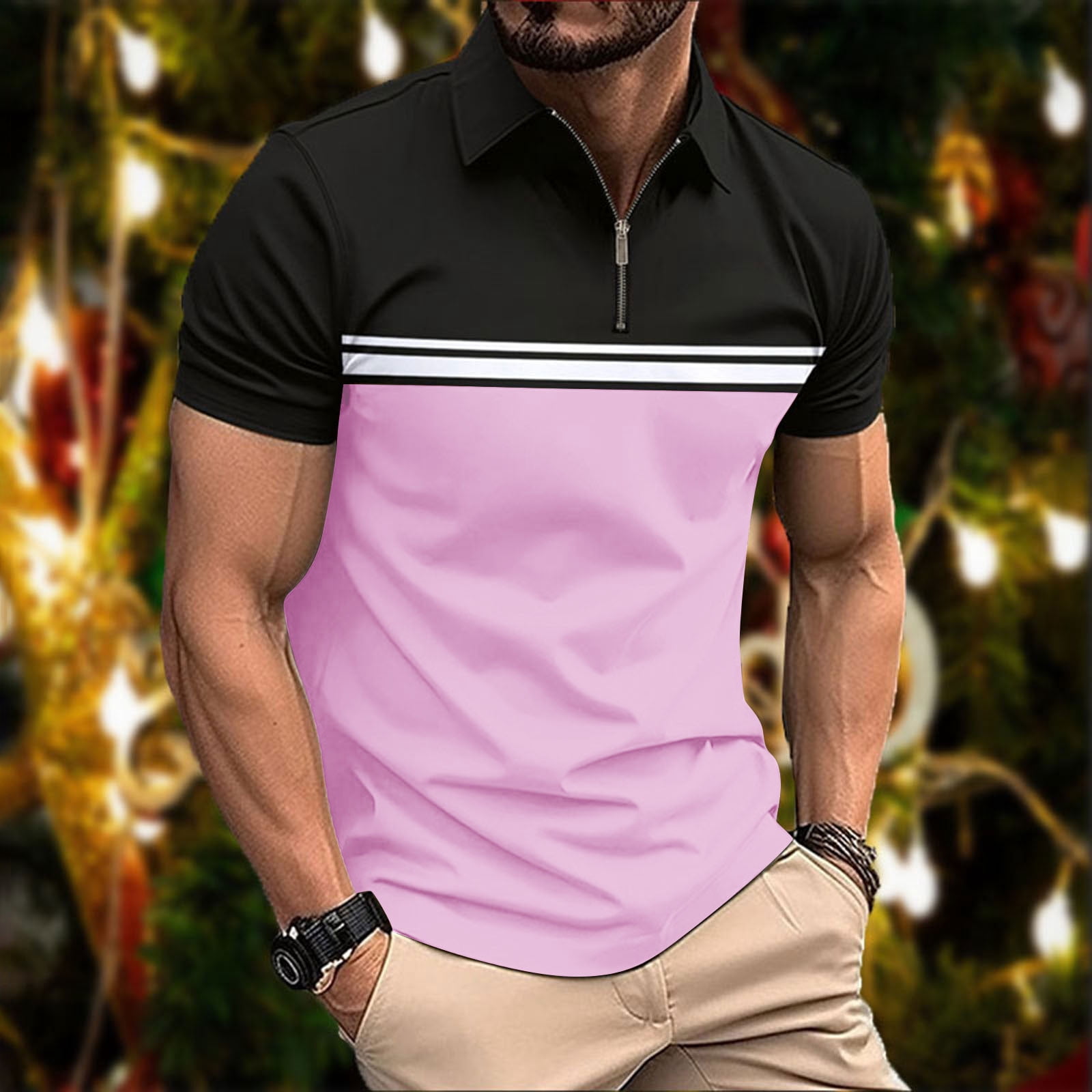 COSFO Striped Mens Golf Polo Shirts Short Sleeve Mesh Casual Shirt ...