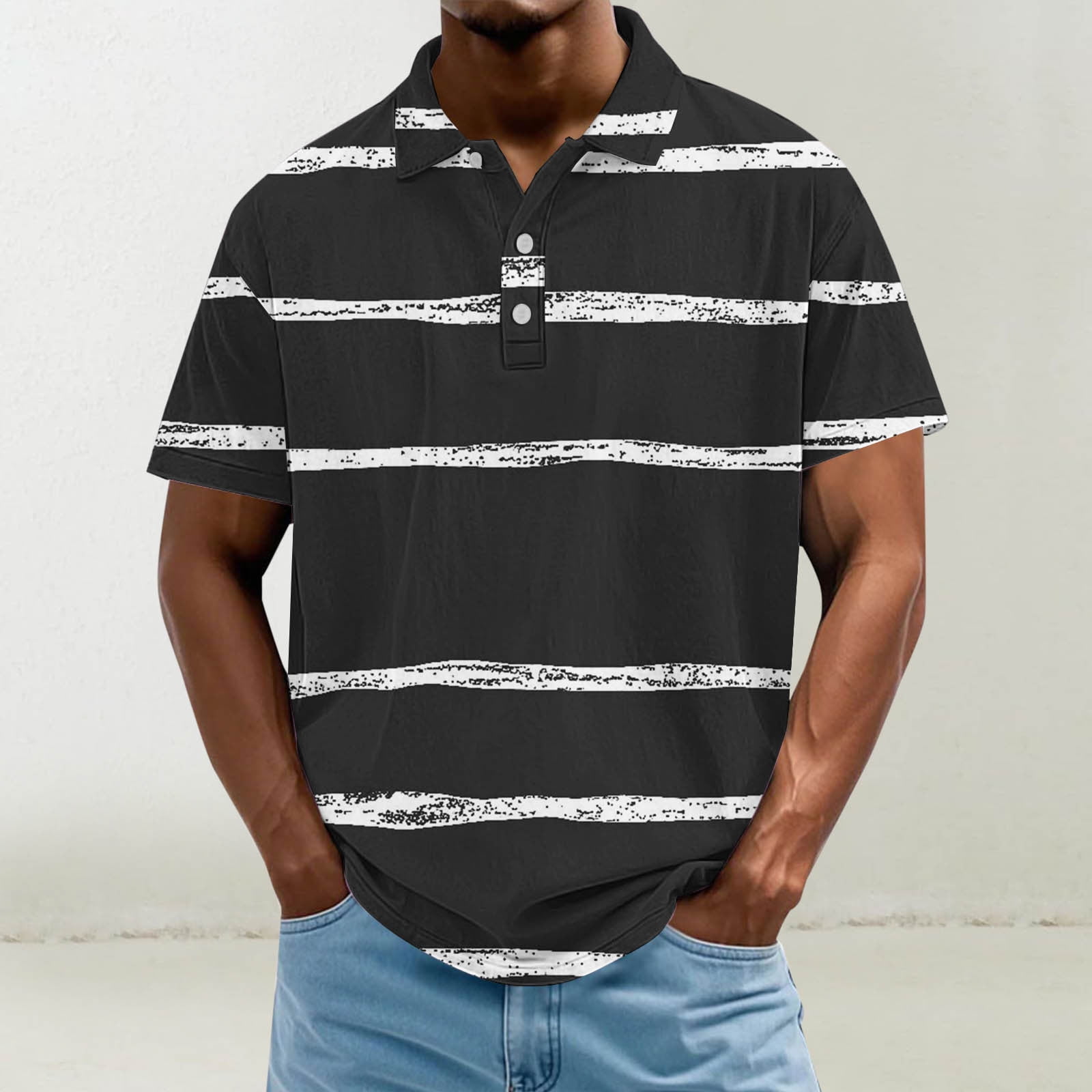 COSFO Striped Shirts for Men Short Sleeve Casual Collared Pullover ...