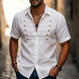 COSFO Summer Button-Down Shirts for Men White Casual Short Sleeve ...