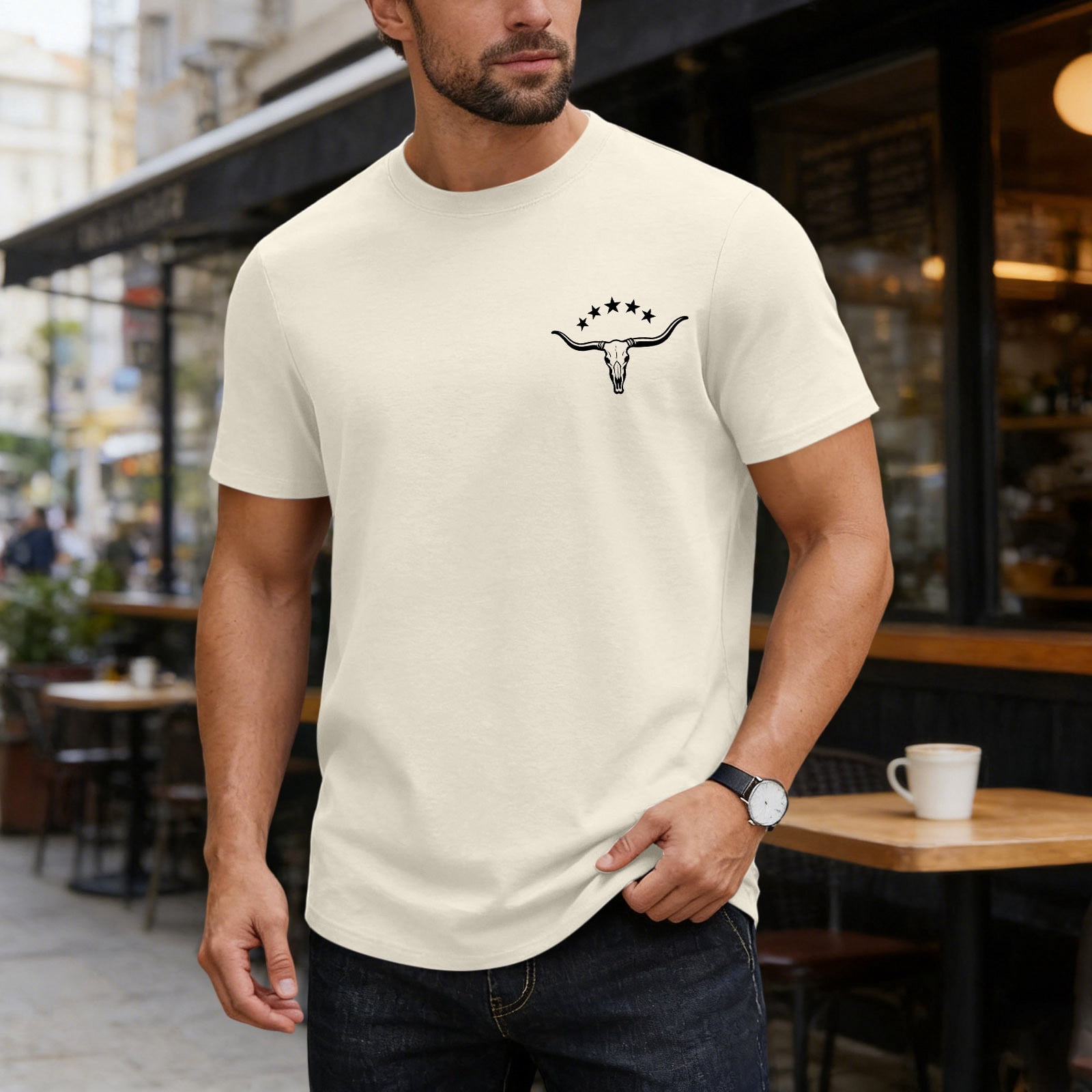 COSFO Summer Mens Big And Tall Shirts Western Cotton Short Sleeve Tops ...