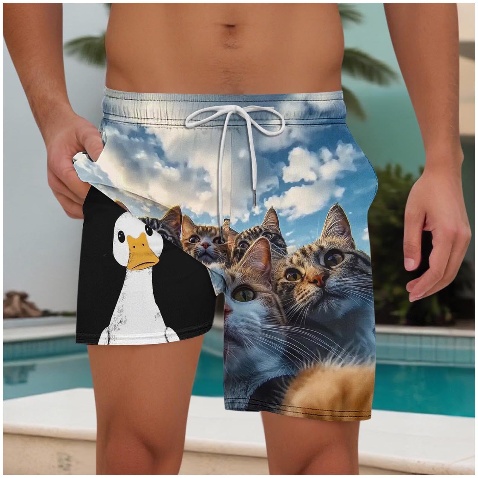 COSFO Swim Trunks for Men Casual Hawaiian Elastic Waist Board Shorts ...