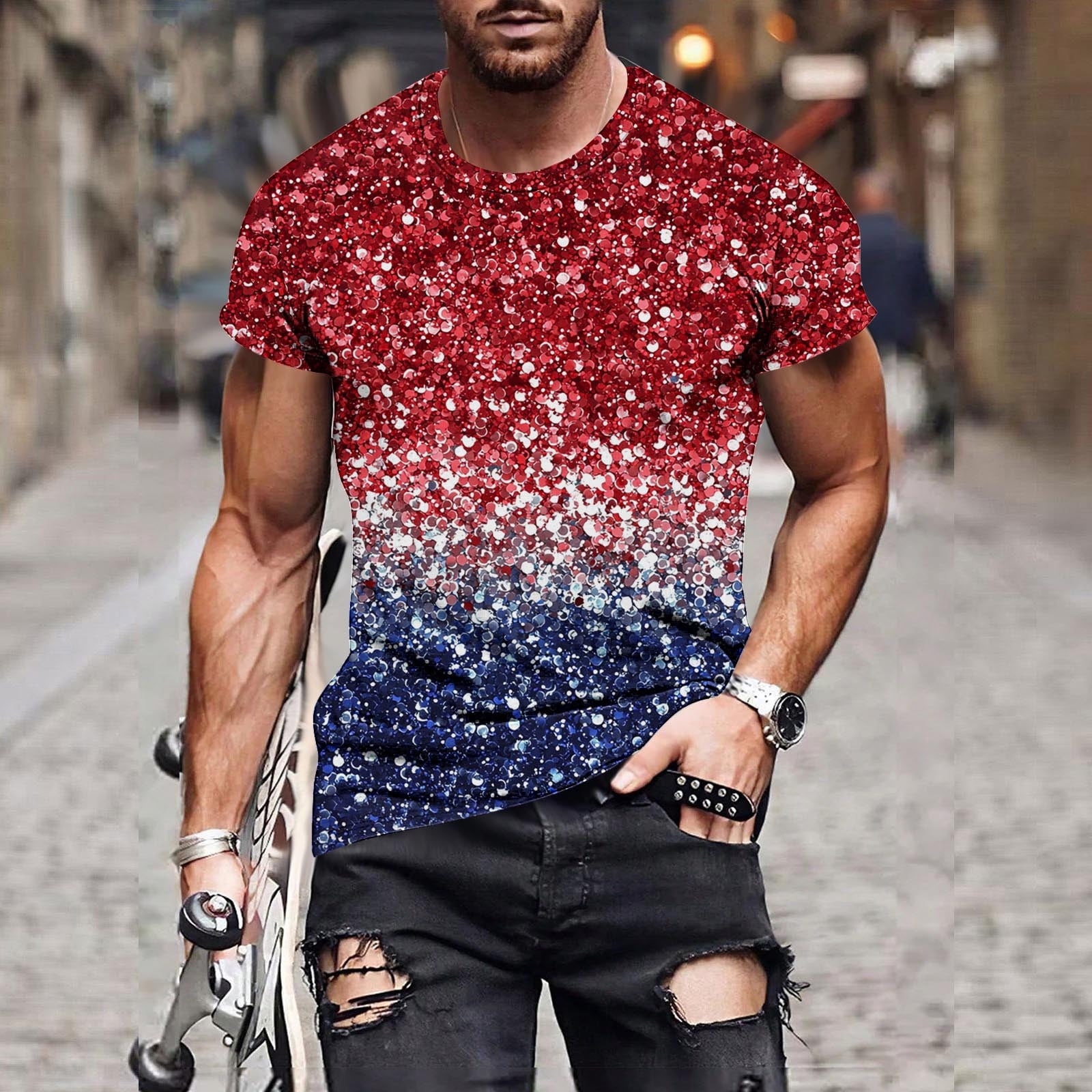 COSFO T Shirts for Man Patriotic Workout Short Sleeve Independence Day ...