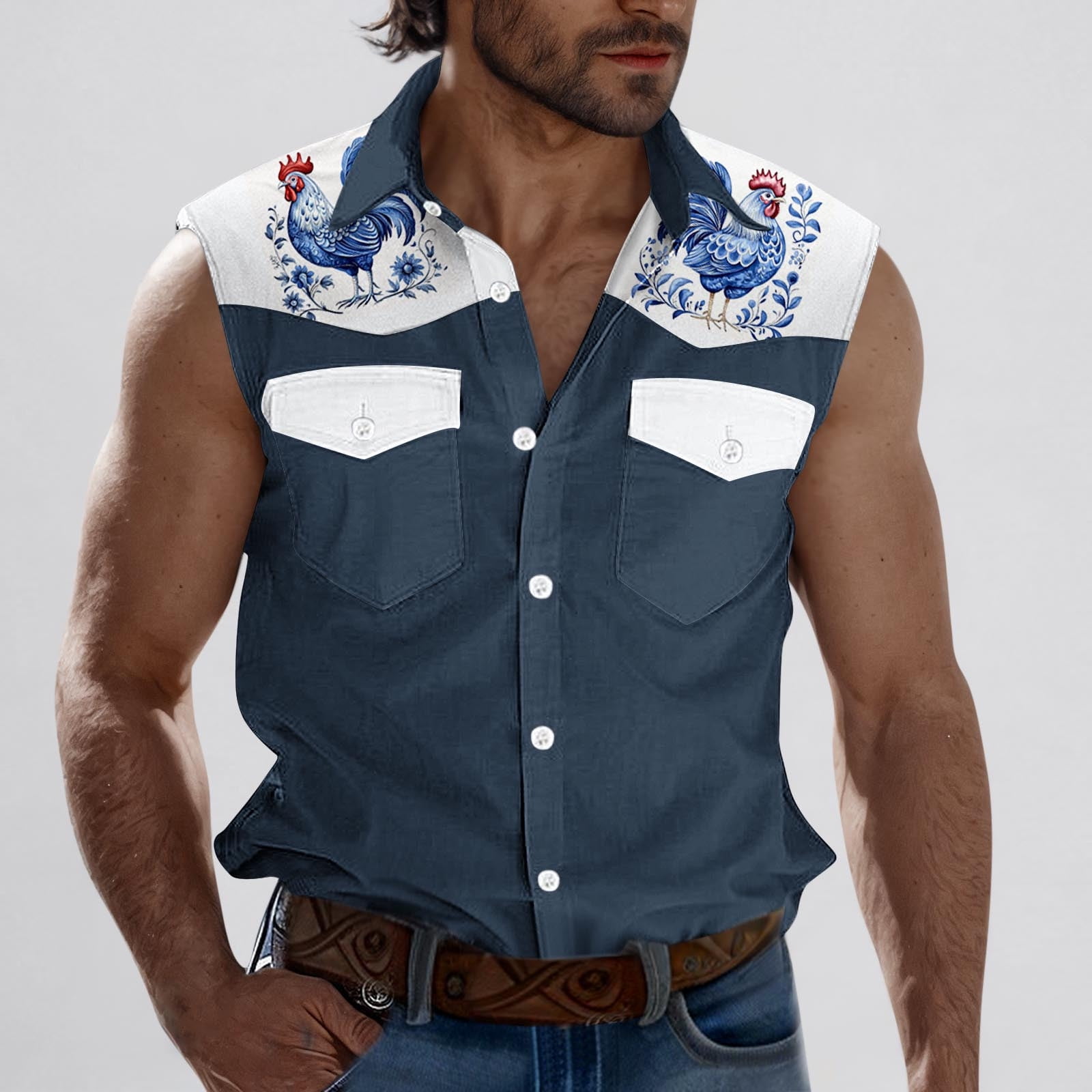 COSFO Tank Top Men Athletic Muscle Vintage Collared Shirts with Pocket ...