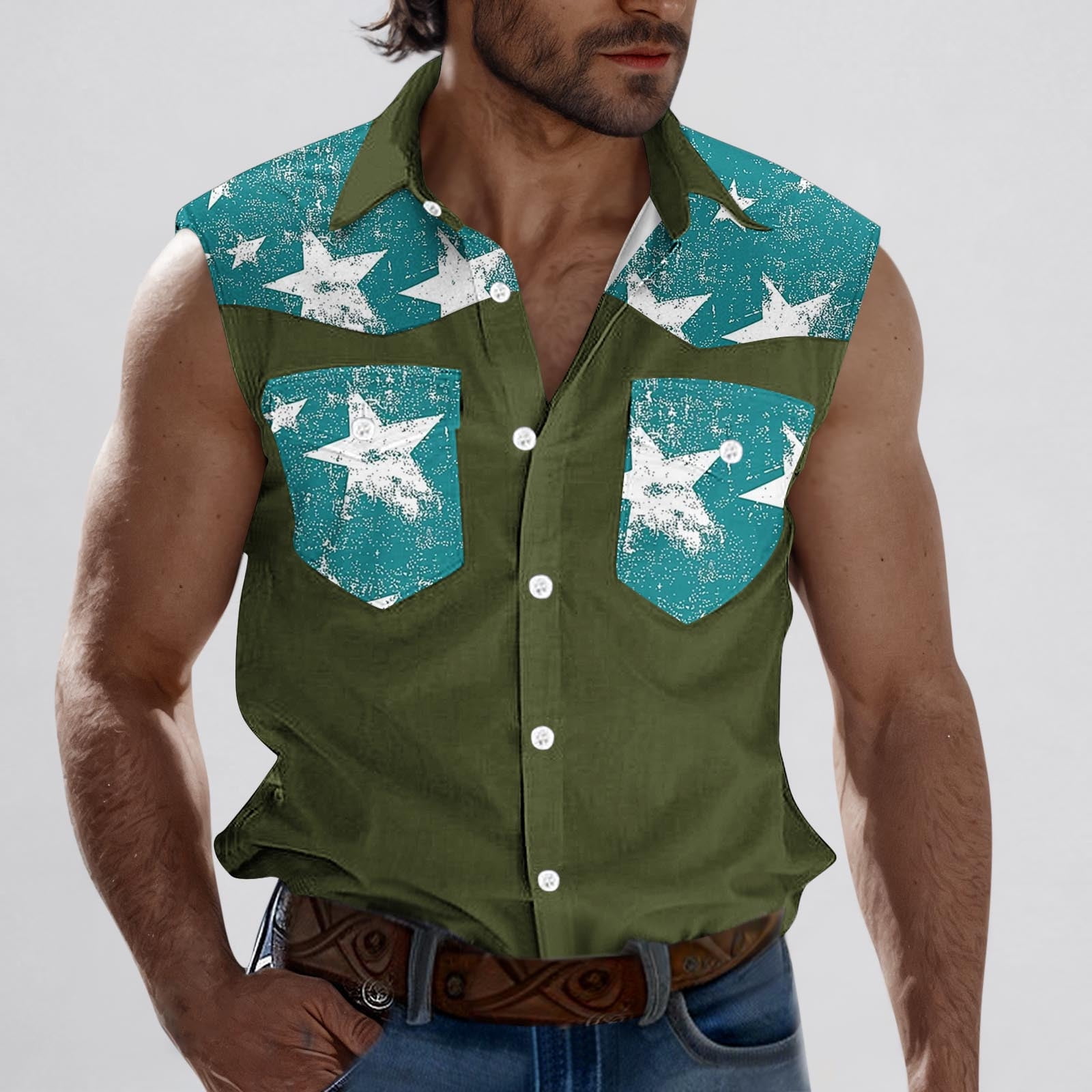 COSFO Tank Tops for Men Muscle Collared Star Athletic Shirts Sleeveless ...
