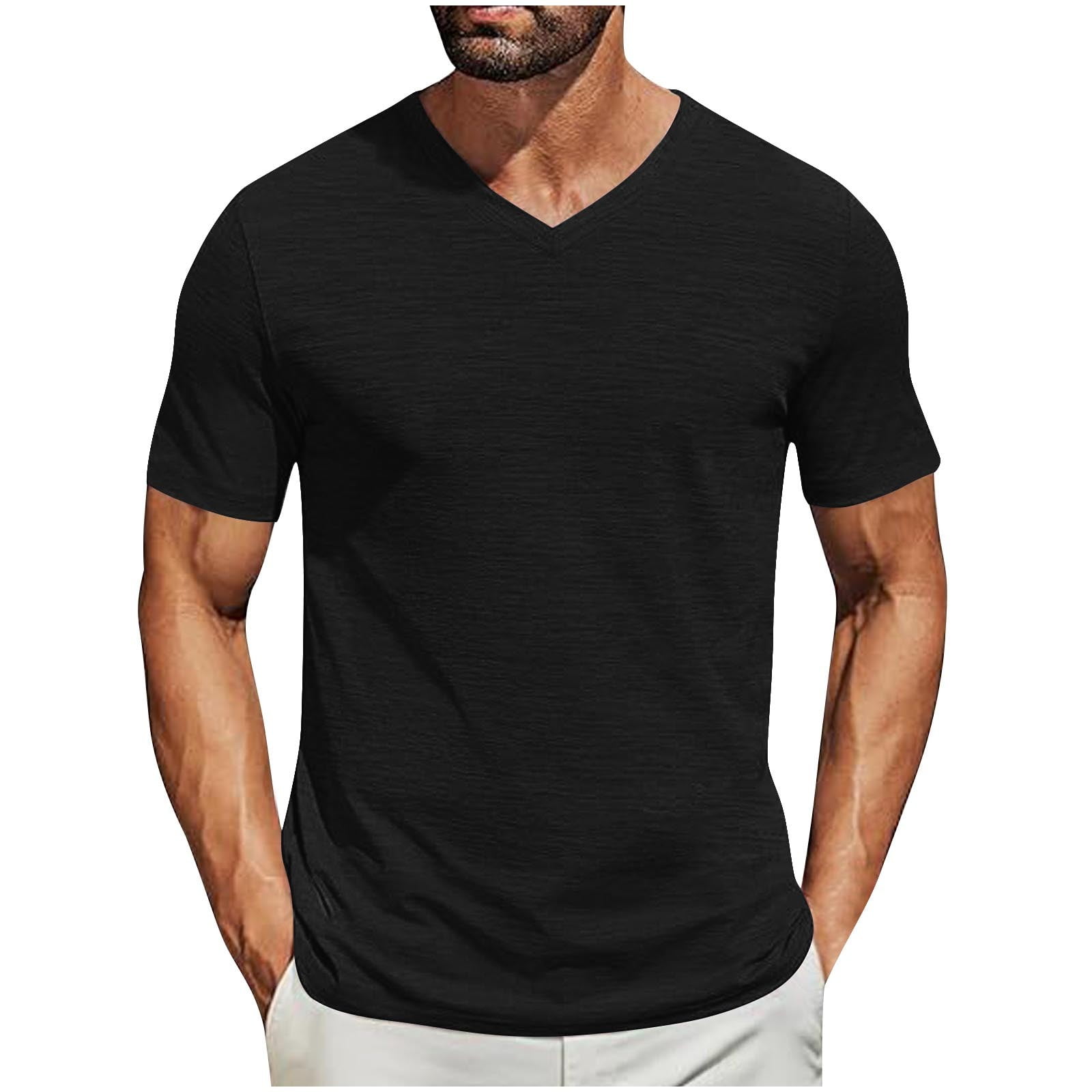 COSFO V-Neck Mens Tshirts Casual Short Sleeve Solid Tops Regular Fit ...