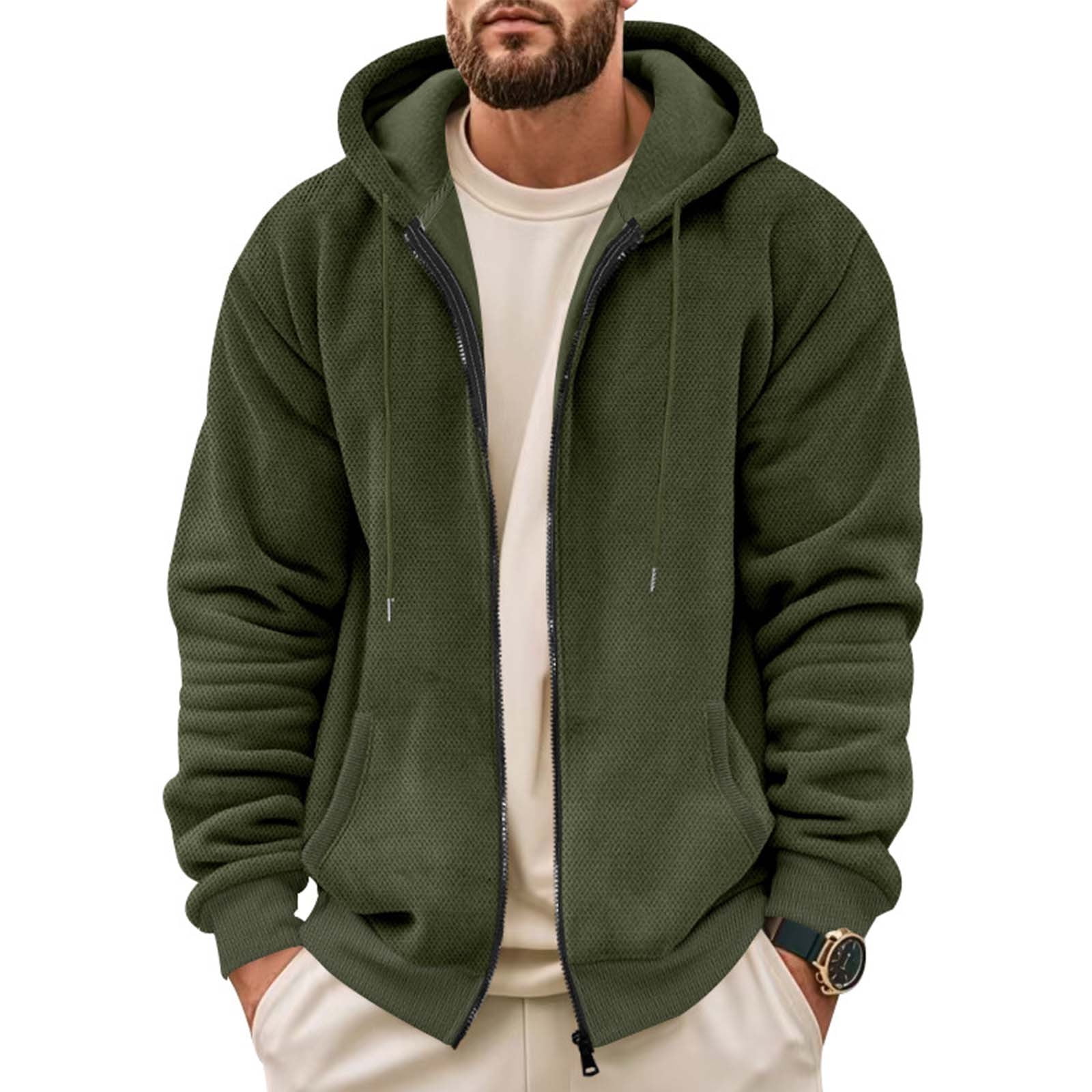 COSFO Windbreaker Mens Jackets Solid Green Casual Zip Up Coat Hooded ...