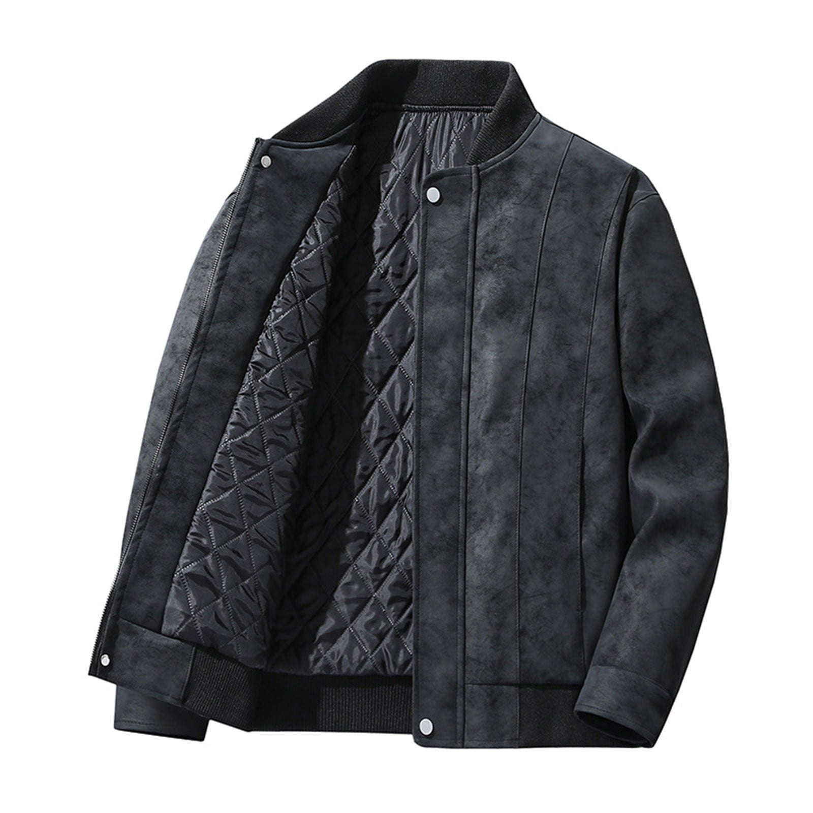 COSFO Work Jackets for Men Quilted Vintage Zip Up Faux Leather Bomber ...
