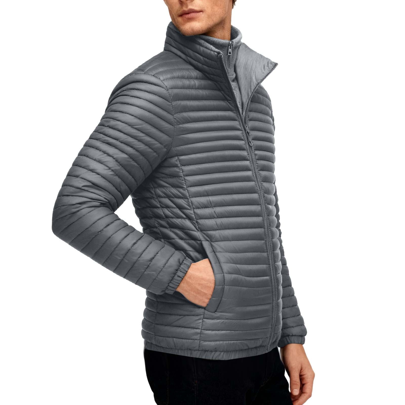 COSFO Work Puffer Jackets for Men Gray Zip Up Fleece Outwear Thick ...