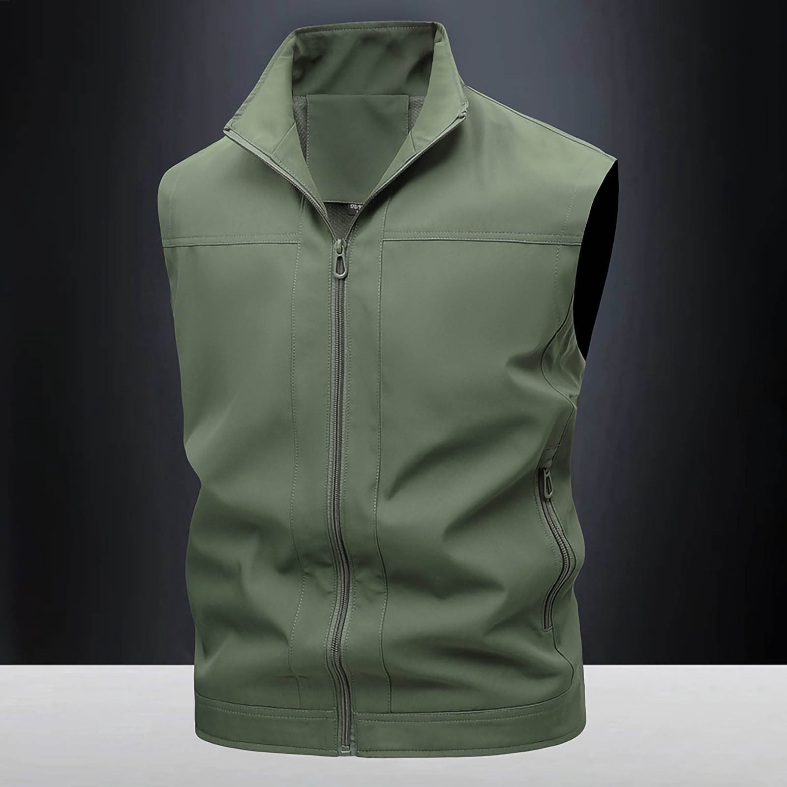 COSFO Work Vest for Men Zip Up Solid Lightweight Jacket Casual ...