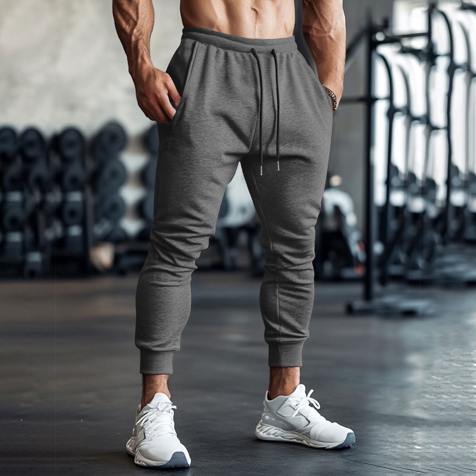 COSFO Workout Mens Sweatpants Gray Jogger Athletic Trousers with ...