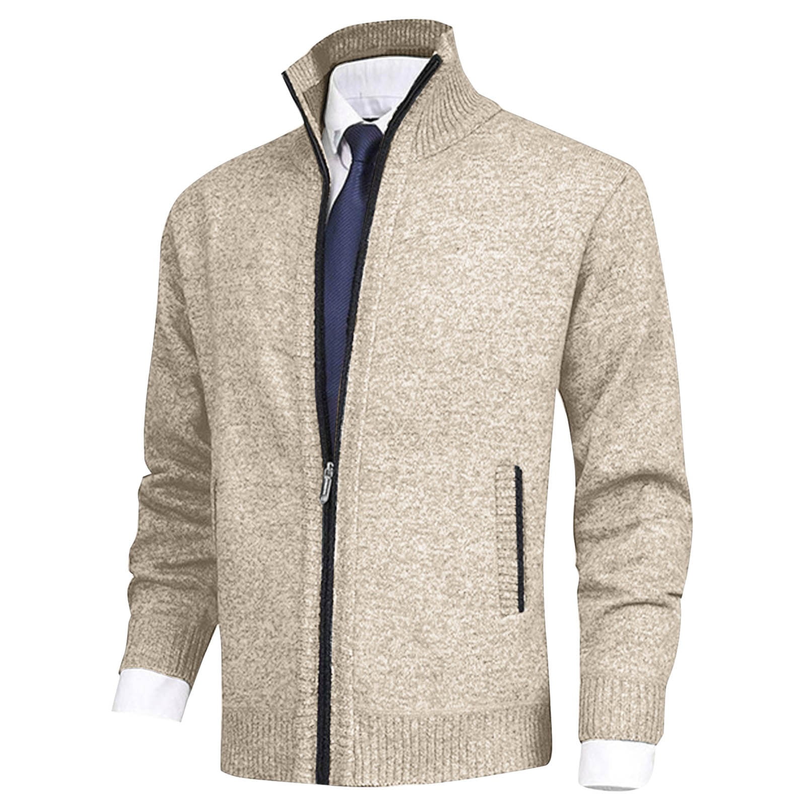 COSFO Yellow Jacket for Men Casual Solid Knit Bomber Coat Zip Up with ...