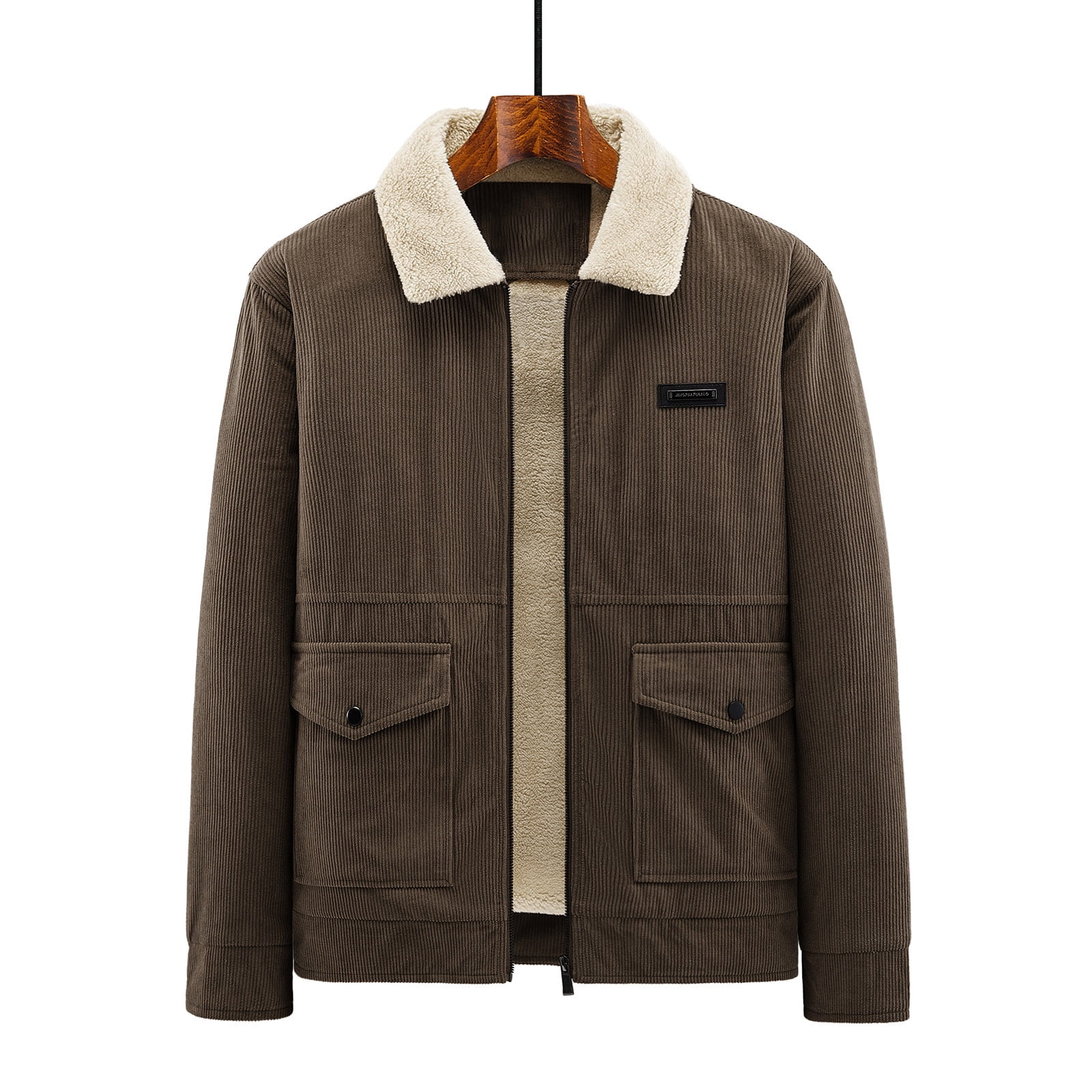 COSFO Zip Up Jackets for Men Ribbed Corduroy Brown Outerwear with ...