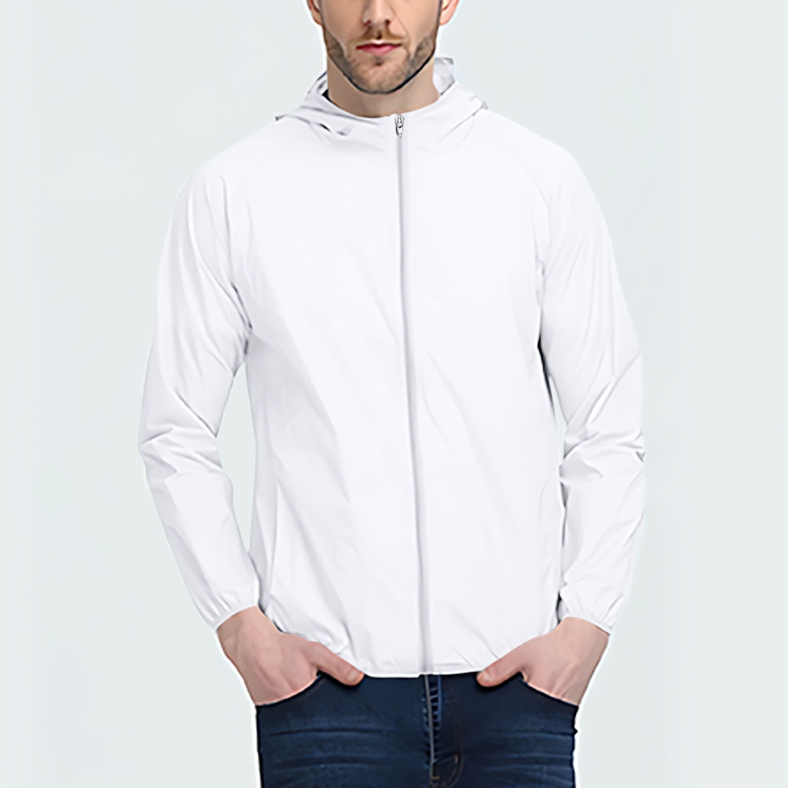 COSFO Zip Up Jackets for Men Sun Protection Lightweight Hooded Solid ...